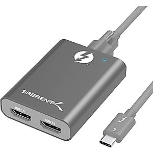 SABRENT Thunderbolt 3 to Dual HDMI 2.0 Display Adapter for Windows or Mac | up to 4K Resolution at 60Hz | Detachable Cable with Screw-in Lock (TH-S3H2)