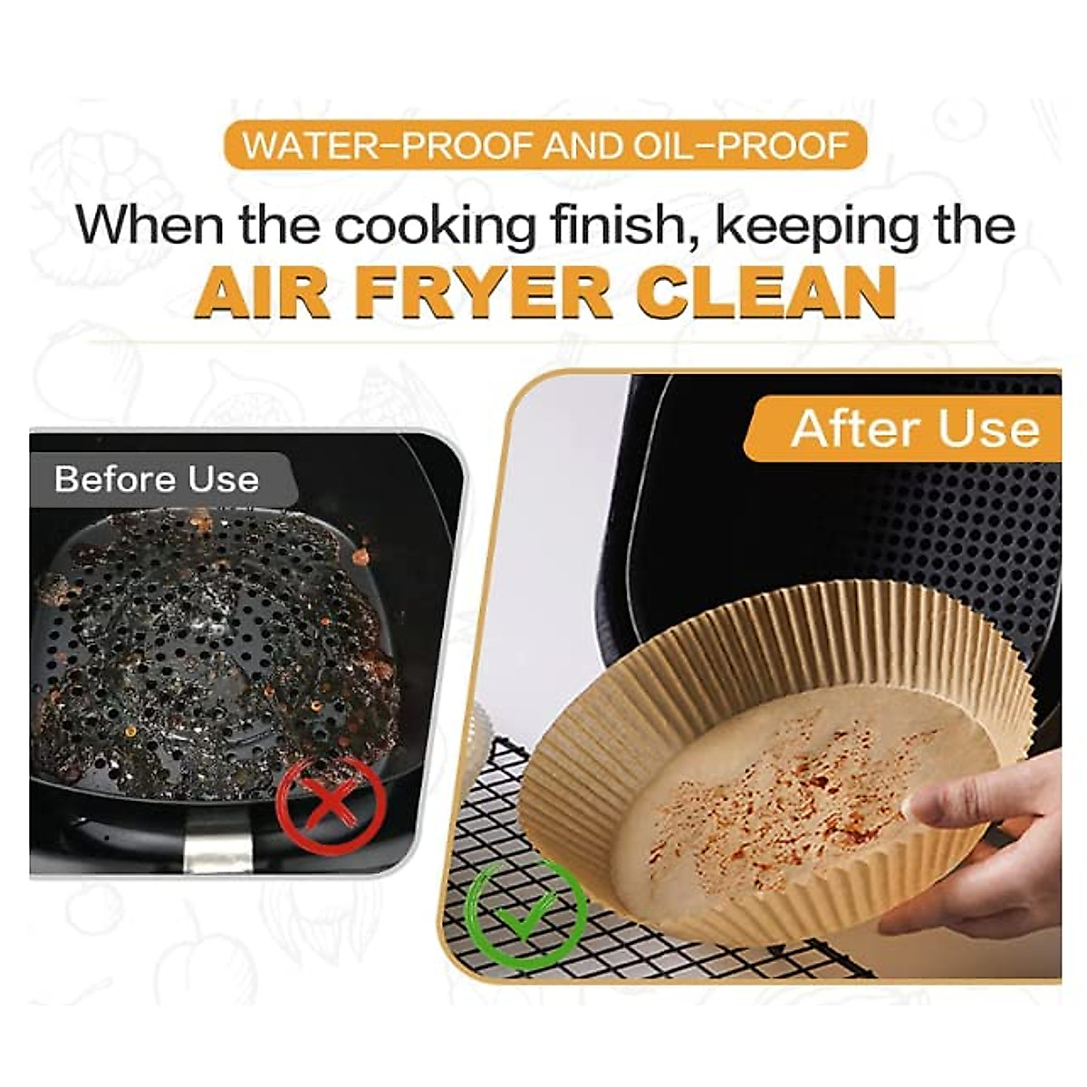 Air fryer liners, 6.3 inches 50PCS Air Fryer Paper Liners Air Fryer Disposable Paper Liner Non-Stick, Oil-Proof, Water-Proof. Food Grade Baking Paper for Roasting Microwave