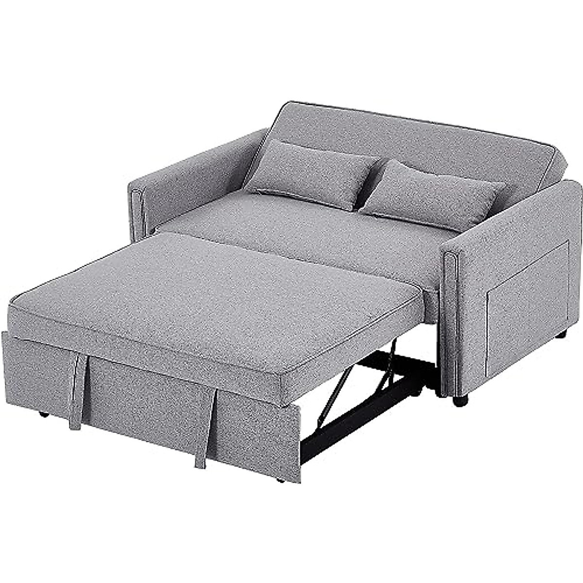 3-in-1 Convertible Upholstered Loveseat Sofa Couch with Pull-Out Sleeper Bed,2-Seat Futon Lounge Recliner Sofá Chair with Adjustable Reclining Backrests,Lumbar Pillows and Side Pockets for Living Room
