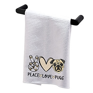 BDPWSS Pug Kitchen Towel for Pug Dog Lover Gift Pug Mom Gift Crazy Pug Lady Gift Pug Dog Owner Gift Peace Love Pugs Gift (Peace Love Pugs TW)
