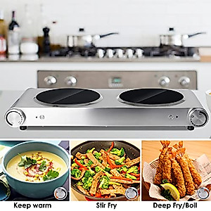 Davivy Double Hot Plate Electric Ceramic plate,1800W Infrared Cooktop 7inches 2 Burners for ALL Cookwares for Home/RV/Camp(silver,900W+900W) (Double Hot Plate)