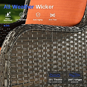 XIZZI Patio Furniture Sets Outdoor Swivel Rocking Chairs with 50,000 BTU Propane Fire Pit Table 7 Pieces All Weather PE Wicker Conversation Sofa and Matching Side Table,Brown Wicker Orange Red