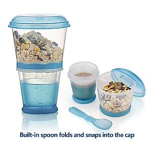 UTOWO Cereal On the Go Cups Travel-To-Go-Food-Containers Storage with Spoon Breakfast Drink-Cups-Portable (Blue)
