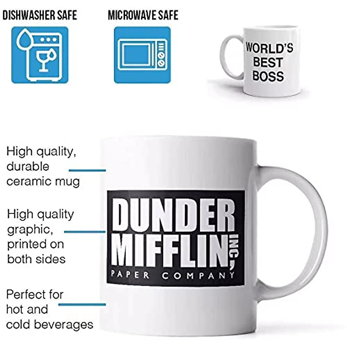 Deoqash Worlds Best Boss Mug, The Office- Best Boss Ever Mug Dunder Mifflin Ceramic Mug 11 oz, Gift for Boss Coworkers or Friends