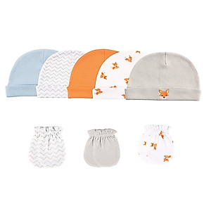 Luvable Friends baby girls Cotton Caps and Scratch Mittens Hat, Fox, 0-6 Months US
