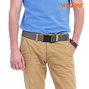 WHIPPY Mens Elastic Stretch Belt Unisex Adventure Web Belt for Women Men with Non-Metal Buckle Adjustable Belts, Gray, 43 Inches