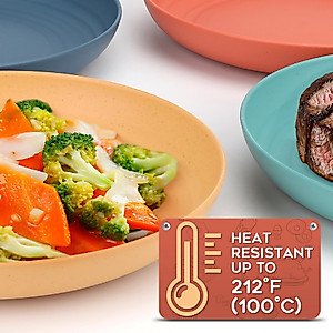 HOTEC 9inch Unbreakable Deep Dinner Plates, Set of 8 Wheat Straw Plastic Plates Dishwasher Safe Kitchen Plates Dinnerware