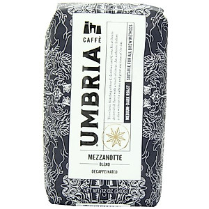 Caffe Umbria Fresh Seattle Whole Bean Roasted Coffee, Mezzanotte Decaf Blend, 12 oz. Bag