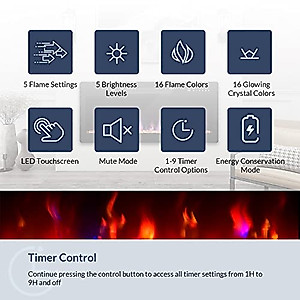 BELLEZE 36" Electric Fireplace Heater, 1400 W Recessed & Wall Mounted Electric Fireplace with Remote Control, Freestanding Heater with Adjustable Flame Color and Brightness, Timer, Touch Screen