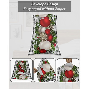 Hokiten Standard Size Pillow Cases Set of 2 - Christmas Balls, Microfiber Soft Pillowcases with Envelop Closure, Black White Buffalo Pine Cones Berries Lumbar Pillow Cover for Sofa/Couch, 20x26 Inches