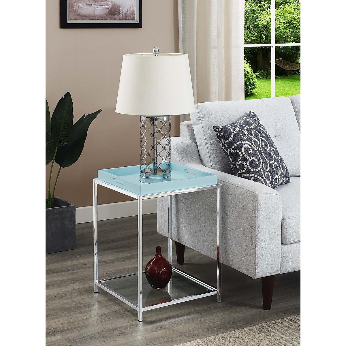 Convenience Concepts Palm Beach End Table with Removable Trays and Shelf, Sea Foam