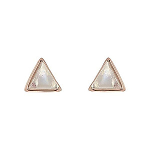 Pura Vida Rose Gold Gemstone Triangle Stud Earrings w/Moonstone - .925 Sterling Silver - 1 Pair