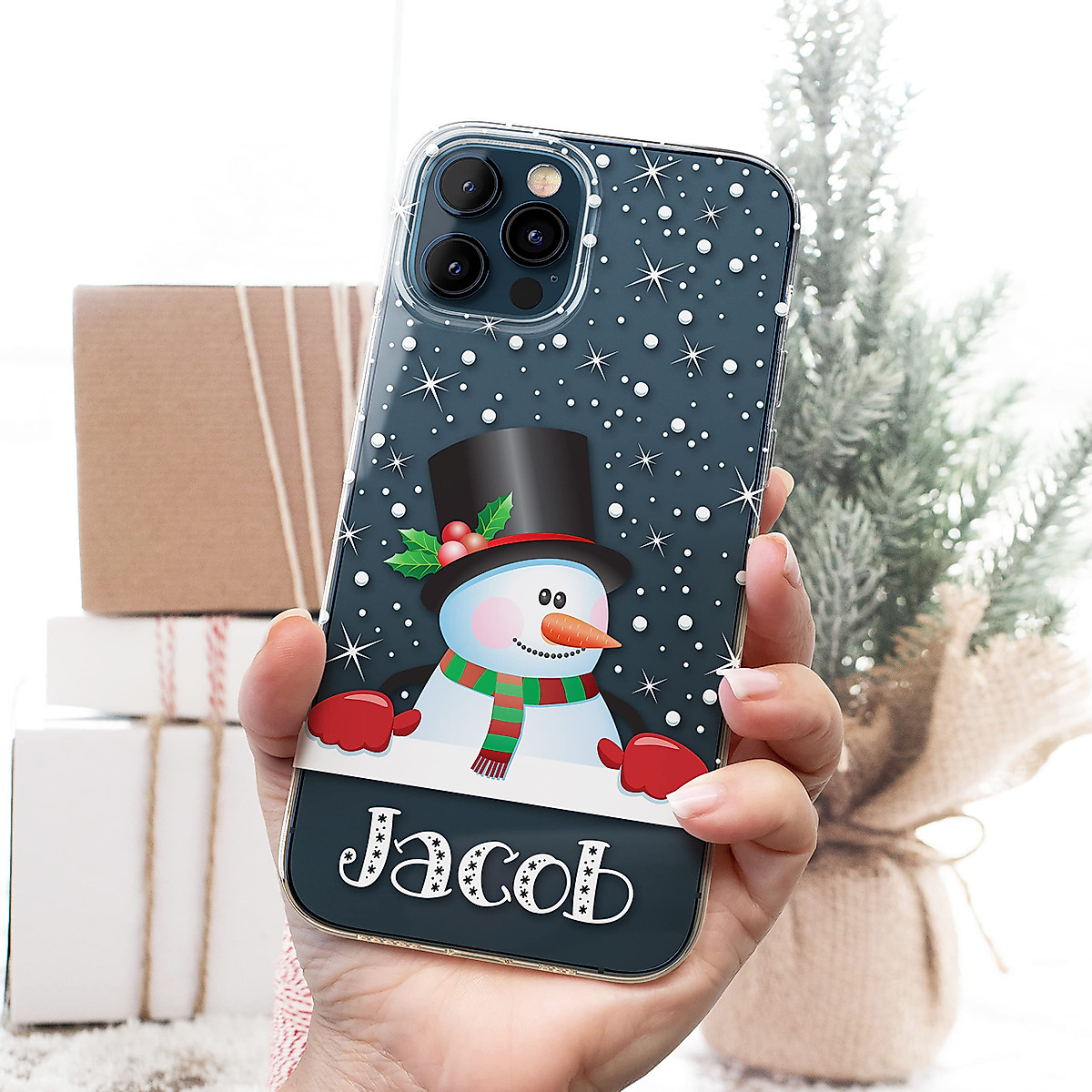 Case Charming Christmas Snowman Case Personalized for iPhone 15 14 Pro Max 13 mini 12 11 XS XR X 10S 10R 10 8 Plus 7 SE Clear Slim Soft Flexible TPU Rubber Cover