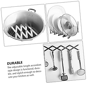 GANAZONO Folding Pot Lid Holder Stainless Steel Dish Drying Rack Dish Storage Rack Silverware Holder Baking Pan Cooling Rack Reusable Container Plate Drying Rack Dish Storage Stand Silver