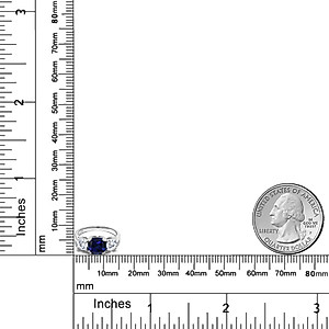 925 Sterling Silver Blue Created Sapphire and Forever Classic Moissanite From Charles & Colvard 3 Stone Engagement Ring For Women (3.50 Cttw, Gemstone September Birthstone, Cushion 8MM, Size 7)