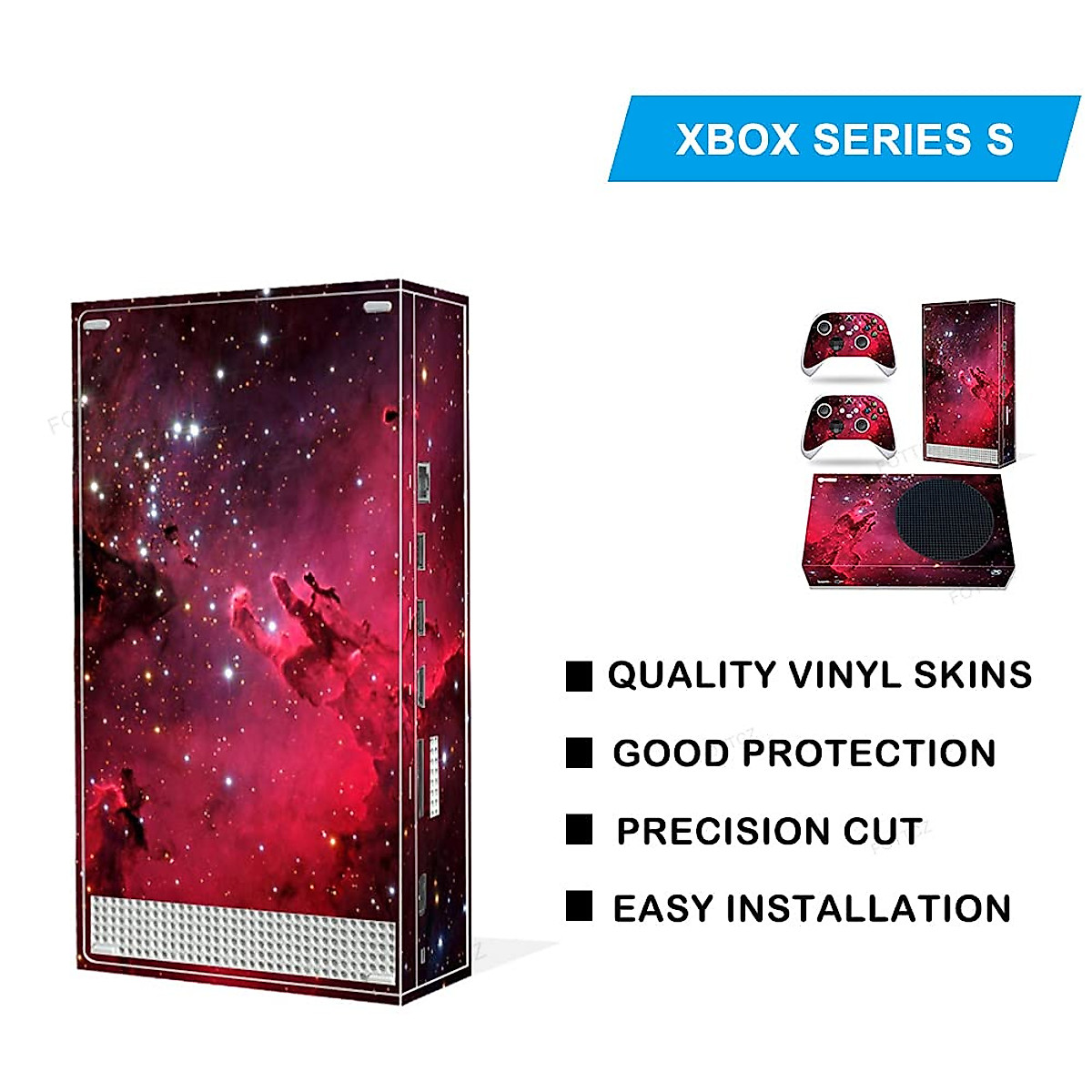 FOTTCZ Vinyl Skin for Xbox Series S Console and Controllers, Sticker Decal Protect Xbox Series S Devices - Red Nebula & Demon Hand