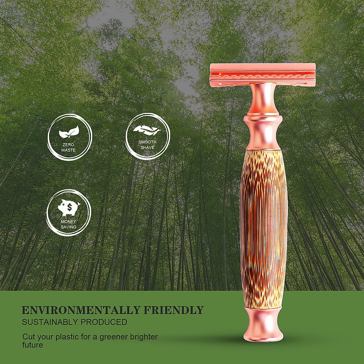 Yoseng Safety Razor | Rose Gold Double Edge Safety Razor for Men or Women,Eco Razor with Natural Bamboo Handle -sustainable products l Zero plastic（with 10 Blades）