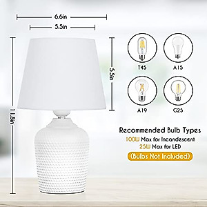 Sucolite Small Table Lamps Set of 2, Bedside Nightstand Lamps for Bedroom Kid’s Room, Cute Desk Lamps with Studded Texture Base for Reading Nursery Living Room Office, White