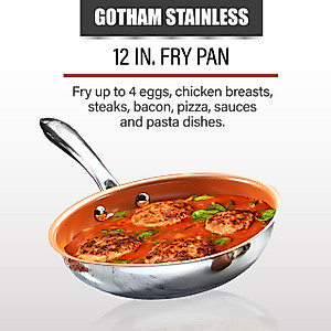 Gotham Steel Stainless Steel Premium 12” Frying Pan, Triple Ply Reinforced with Super Nonstick Ti- Cerama Copper Coating and Induction Capable Encapsulated Bottom – Dishwasher Safe