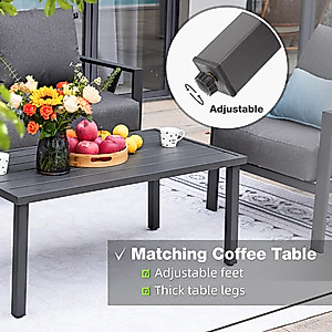 COMLAX FIELD Outdoor Patio Furniture Set, 4 Pieces Metal Patio Furniture Set with Coffee Table, Modern Outdoor Patio Conversation Seating Set, Grey