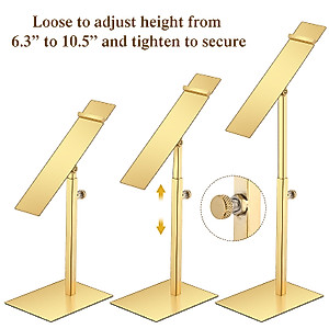 Therwen 4 Pcs Shoe Display Stand Gold Shoe Rack Stainless Steel Shoe Stand Golden Metal Shoe Riser High Heel Display Rack Holder for Shoe Store Home Shopping Malls (Square Shape)