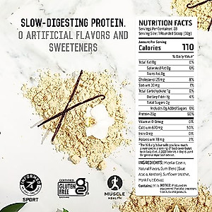 Ascent Casein Protein Powder - 25g Micellar Casein Powder with Zero Artificial Flavors & Sweeteners, Gluten-Free, No Added Sugar, 4.9g BCAA, 2.2g Leucine - Vanilla Bean, 2 Pounds