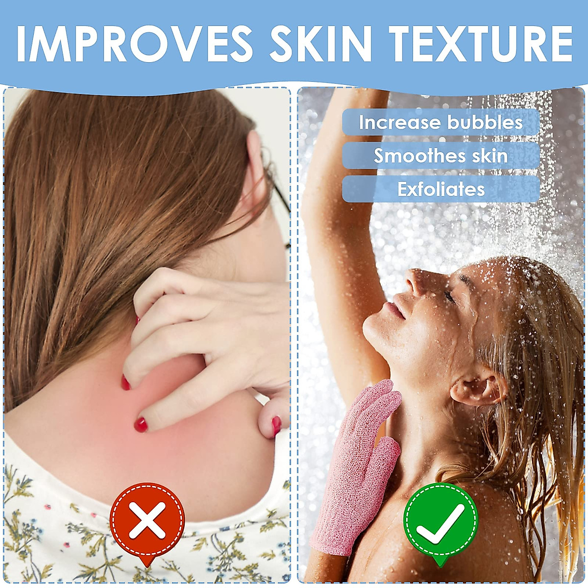 Molain 3 Pairs Exfoliating Gloves Premium Scrub Wash Mitt Bath Loofah Shower Spa Exfoliation Sponges Women Men Bath Accessories Dead Skin Remover for Body Washcloth