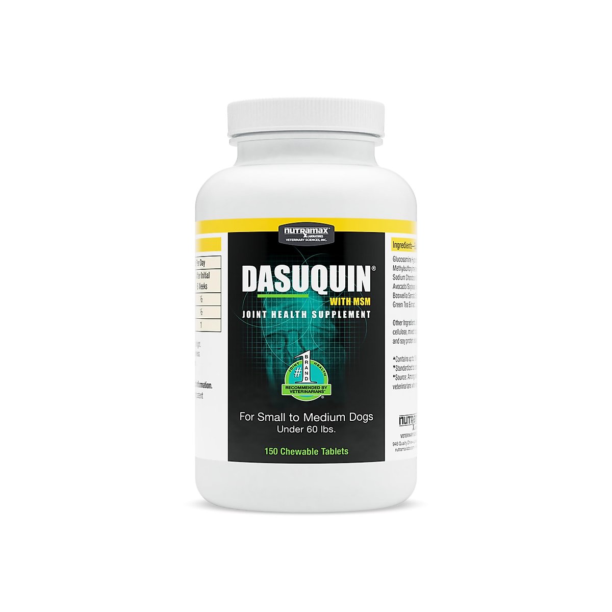 Nutramax Dasuquin with MSM Joint Health Supplement for Small to Medium Dogs - With Glucosamine, MSM, Chondroitin, ASU, Boswellia Serrata Extract, and Green Tea Extract, 150 Chewable Tablets
