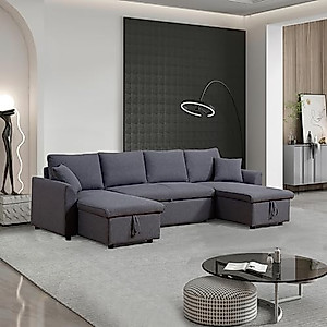 Eafurn Sectional Sleeper Sofa Bed with Storage Chaise Lounge, U Shape Oversized Convertible Corner Couch with Pull Out Bed, 5 Seater Reversible Pullout Sofabed Sofacama for Living Room Office