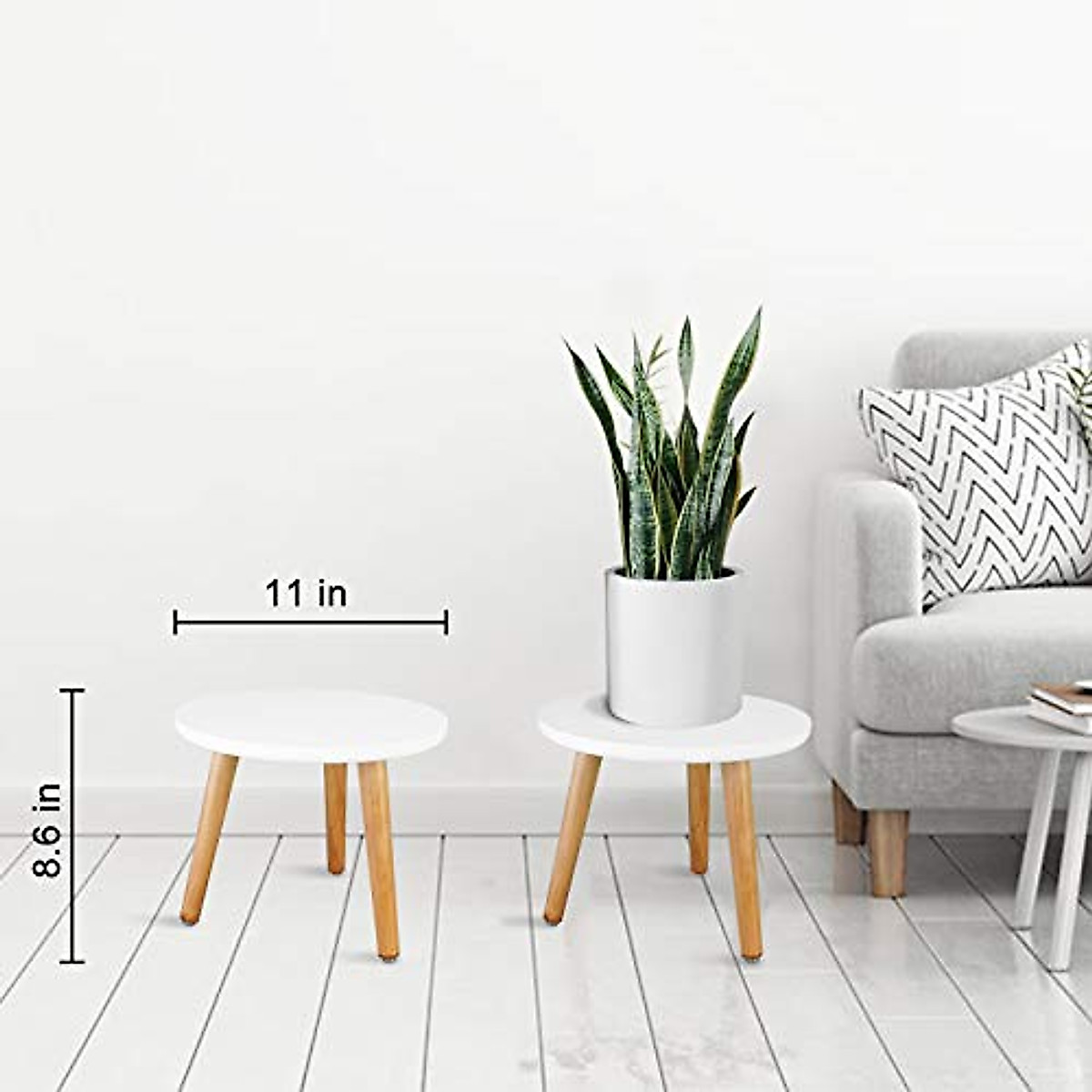 Uneedem Indoor Plant Stand Wood Mid Century Plant Stand for Indoor Plants, Modern Plant Table, 8.9" Tall Plant Holder for Flower Pots, Small Round Side Table, End Table
