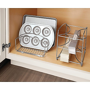 iDesign Classico Kitchen Organizer Rack for Aluminum Foil, Sandwich Bags, Plastic Wrap - 3 Shelves, Chrome