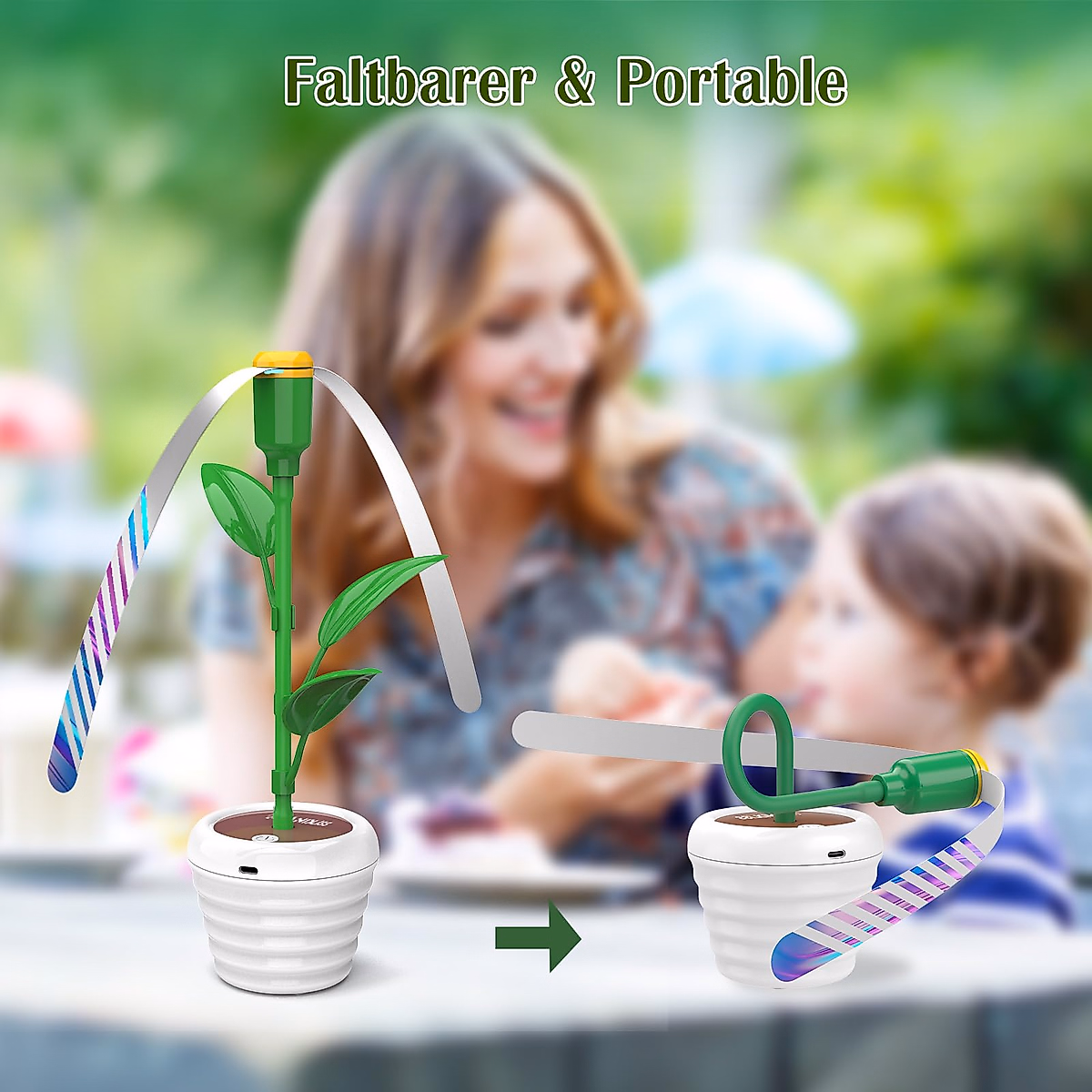 Fly Fans for Tables, Flowerpot Modeling Fly Repellent Outdoor Indoor, Portable Tabletop Fly Fan, Food Fans for Camping, Picnic, Fishing, USB & Battery Powered (4 Packs)