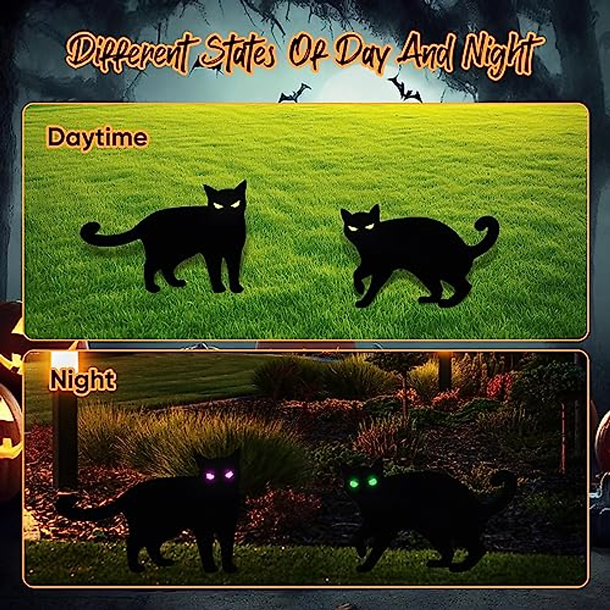 6 Pack Halloween LED Glowing Eyes Black Cat Glow in The Dark with Lights Outdoor Outside Halloween Decorations Scary Yard Signs Garden Decor Lawn for Pathway Stake Waterproof Thickened Silhouette