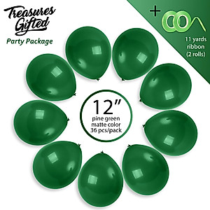 Treasures Gifted 36 Count Pine Green Latex Balloons - 12 Inch Round, Premium Latex, Durable, Versatile, Luxurious Color - Perfect for Birthday, Baby Shower - Children & Babies, Unisex