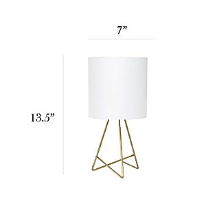 Simple Designs LT2066-GDW 13.5" Down to the Wire Metal Table Lamp with Fabric Shade, Gold with White Shade
