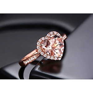 XIALV Simulated Morganite Zircon Heart-Shaped Ring 18K Rose Gold Plated Fashion Engagement Promise Jewelry for Women (US Code 9)
