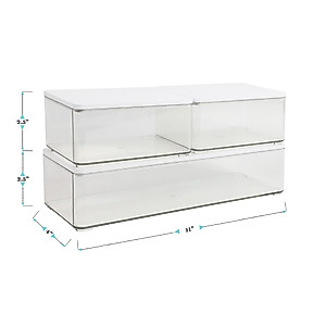 Martha Stewart Grady Clear Plastic Stackable Storage Boxes with White Engineered Wood Lids, Set of 3
