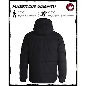 CANADA WEATHER GEAR Men's Wool Puffer Jacket Coat - Heavyweight Quilted Insulated Outerwear Parka (M-XXL), Size Large, Black