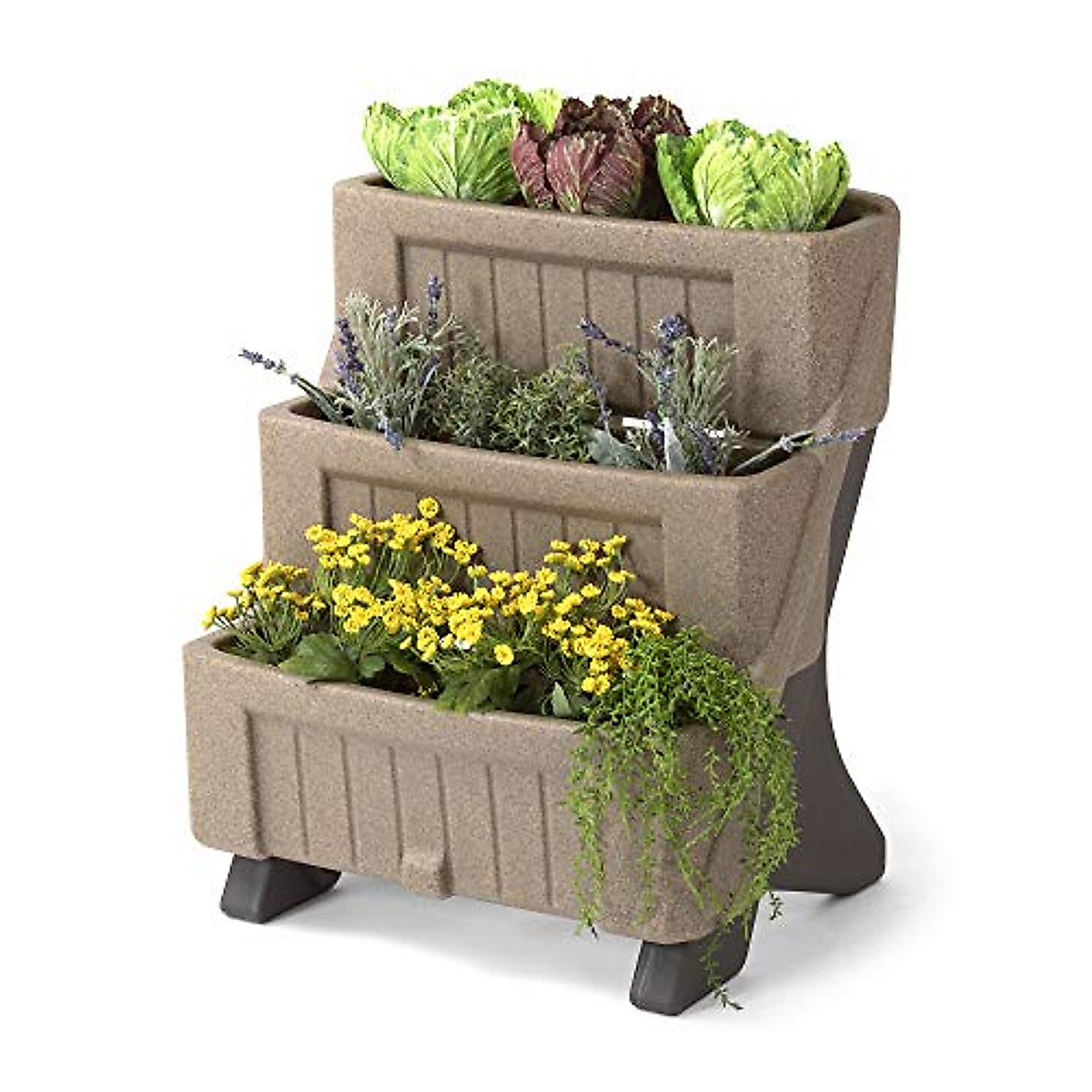 Simplay3 American Home™ 3-Level Multi Tiered Planter – Larger Planter Boxes for Indoor and Outdoor Garden Beds, Natural Stone Color, Made in USA