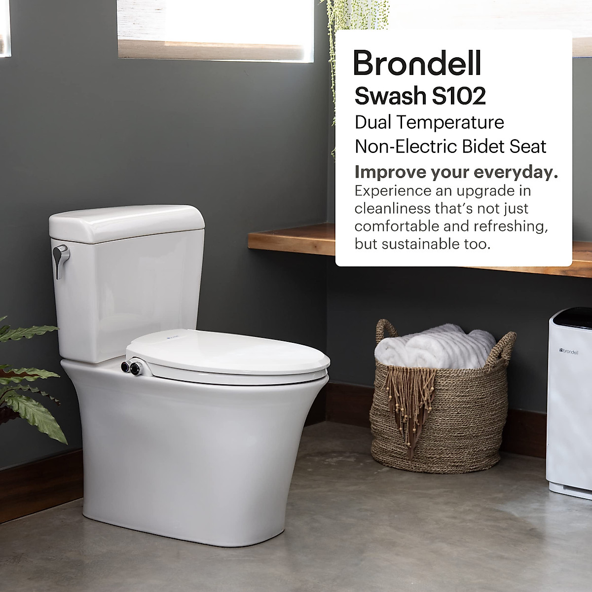Brondell Swash Bidet Toilet Seat, Non-Electric, Dual Temperature, Fits Round Toilets, White – Dual Nozzle System – with Easy Installation