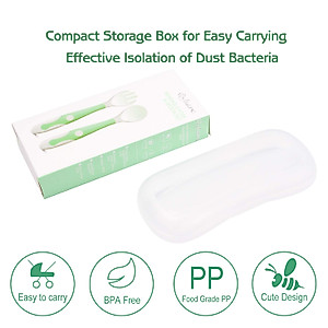 Baby Utensils Spoons Forks with Travel Safe Case for Toddler Babies Children Feeding Training Spoon Easy Grip Bendable Perfect Self Feeding Learning Stand Spoon Fork