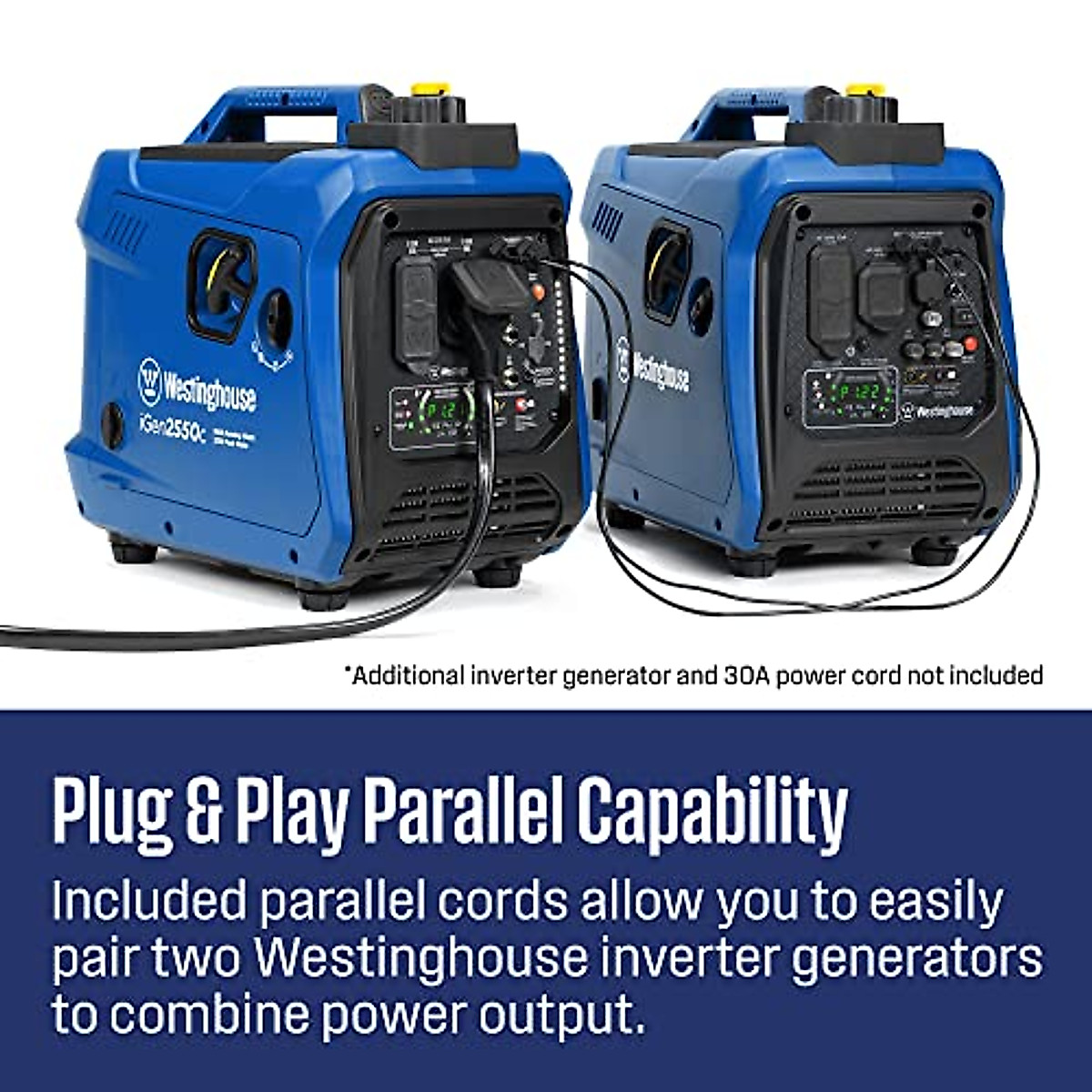 Westinghouse 2550 Peak Watt Super Quiet & Lightweight Portable Inverter Generator, RV Ready 30A Outlet, Gas Powered, CO Sensor, Parallel Capable, Long Run Time,Blue