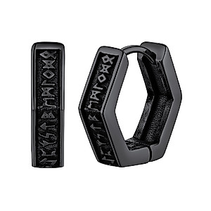 Vintage Rune Hoop Earrings for Male Black Punk Norse Vikings Stuff Amulet