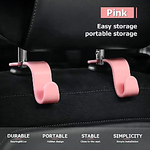 Moly Magnolia Car Seat Headrest Hook, 4PCS Multifunctional Auto Backseat Hangers, Vehicle Storage Organizer for Purse, Coat, Umbrella, Grocery, Bag, Handbag (Pink)