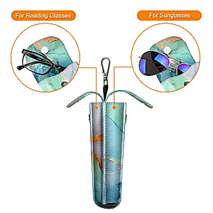 Fintie Double Glasses Case with Carabiner Hook, Portable Vegan Leather Eyeglass Case Anti-scratch Sunglasses Pouch, Emerald Marble