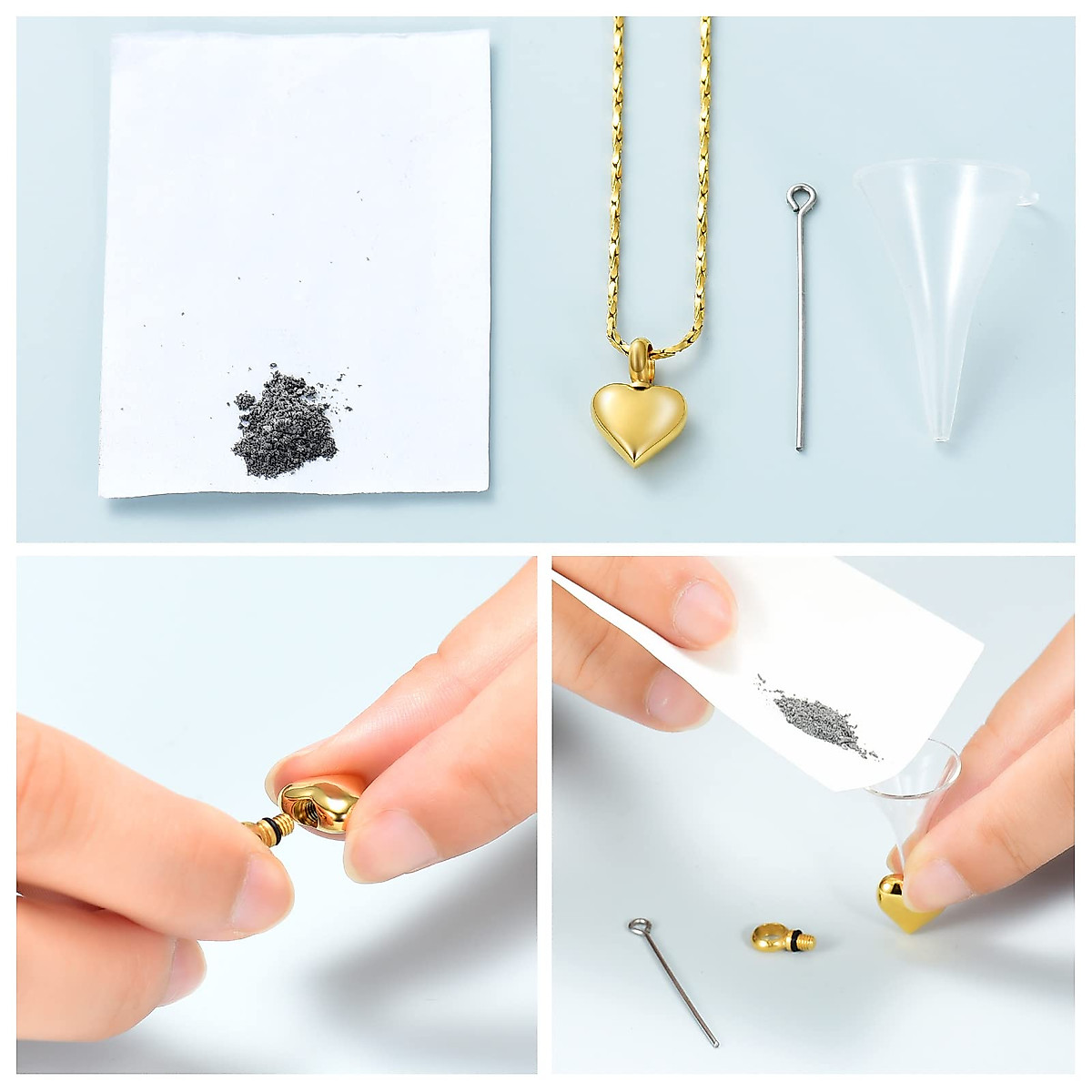 Imrsanl Small Heart Cremation Urn Necklace for Ashes Stainless Steel Memorial Ash Pendant Keepsake Jewelry (Gold)