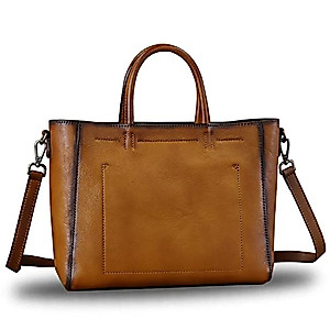 Genuine Leather Top Handle Handbag for Women Retro Satchel Vintage Cowhide Handmade Crossbody Handbags Purse Hobo Bag (Brown)