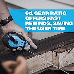 OX Tools Pro Aluminum Body Chalk Reel 6x Gear with Kevlar Reinforced Line | Strong Thick Bold Chalk Line | Chalk Line Tool | Chalk Box | KEVLAR line