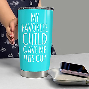 SANDJEST Mom Tumbler Gift for Mom from Son, Daughter - My Favorite Child Gave Me This Cup 20oz Insulated Travel Mug - Awesome Mother's Day, Birthday, Christmas Tumblers Gifts Idea for Moms
