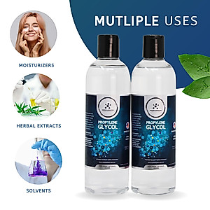 Propylene Glycol 2 Pack, Pure PG Dispensing Bottles, USP Kosher Food Grade PG Liquid for Soaps, Lotions, Moisturizers, Solvents, 500mL by Compass Laboratory
